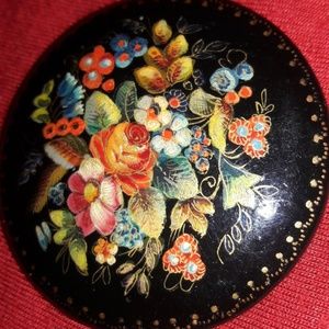 Russian | Jewelry | Vintage Russian Handpainted Wooden Brooch | Poshmark